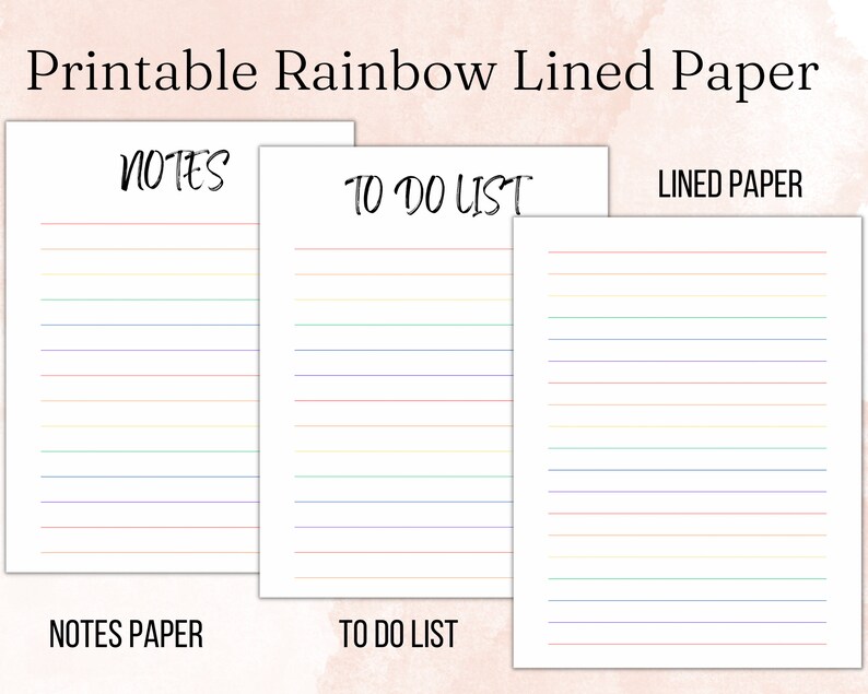 Printable Lined Paper Rainbow Line Color Notes Page to - Etsy