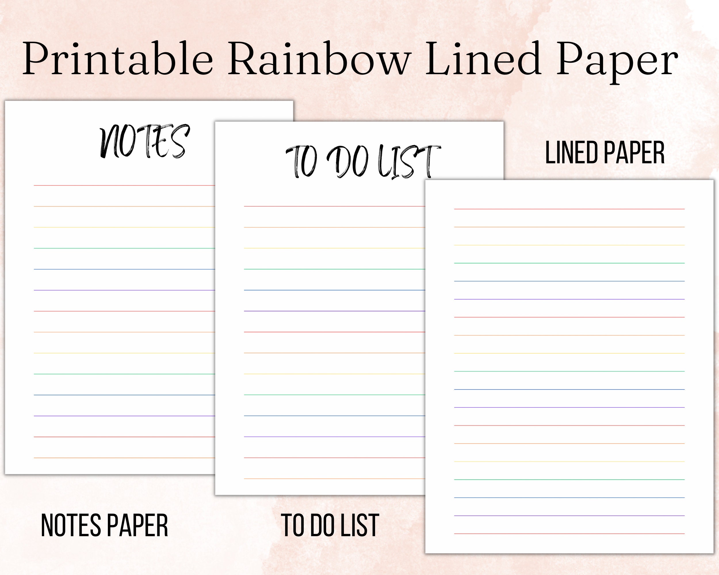 Printable Lined Paper | Rainbow Line Color | Notes Page | to Do List ...