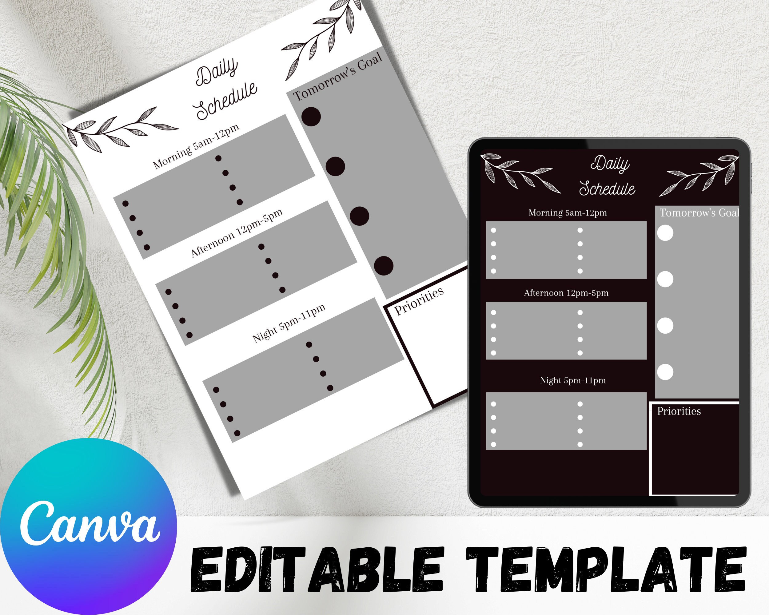 Daily Schedule Template Planner Canva Editable Printable Digital ...