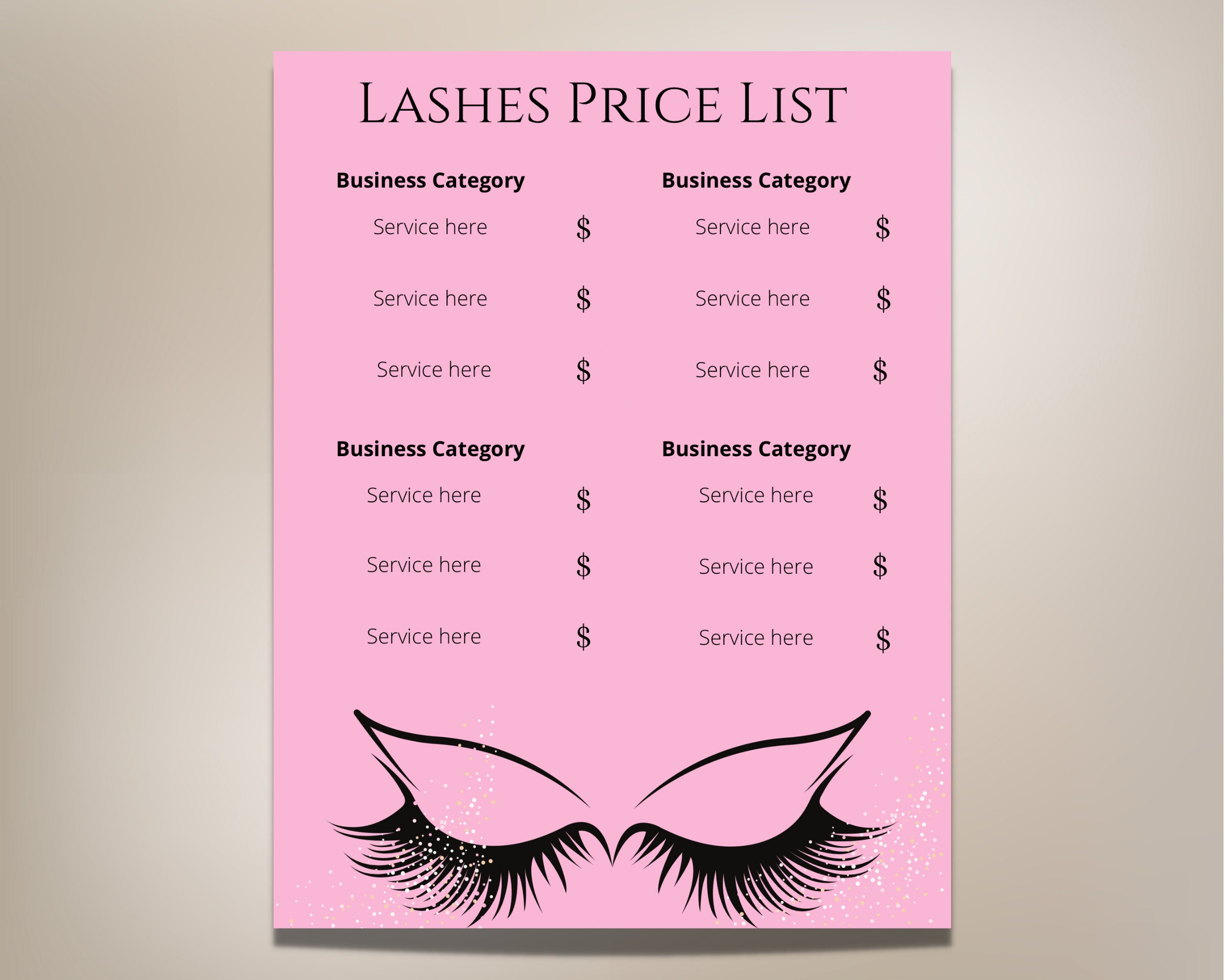 Editable Lashes Price List | Template | Printable | Instant Download ...