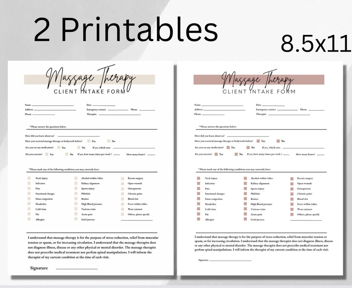 Client Intake Form | Massage Therapist | Editable | Printable | Massage ...