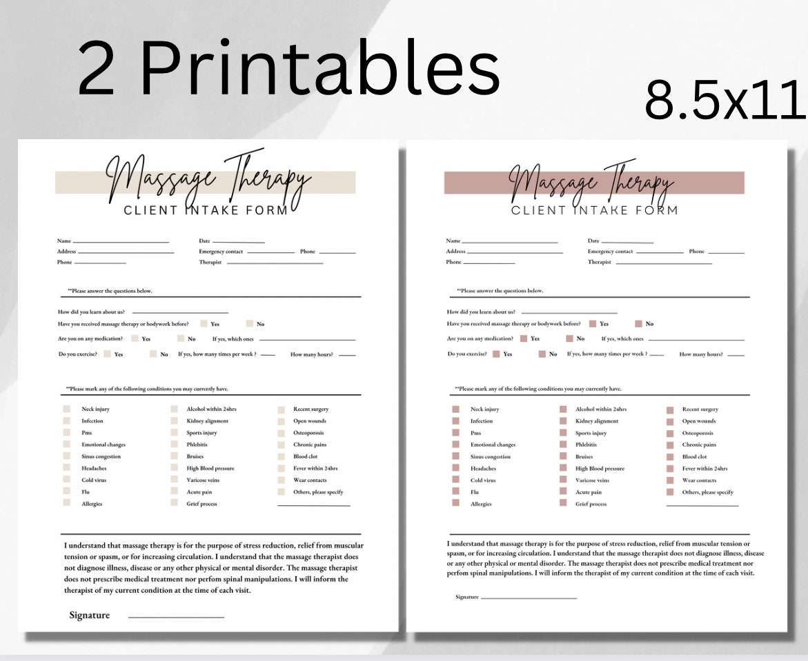 Client Intake Form | Massage Therapist | Editable | Printable | Massage ...