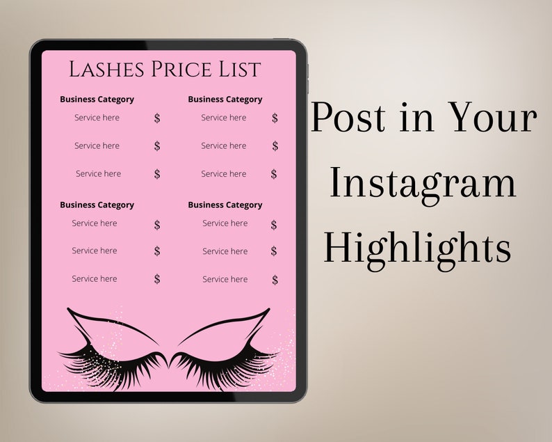 Editable Lashes Price List | Template | Printable | Instant Download ...