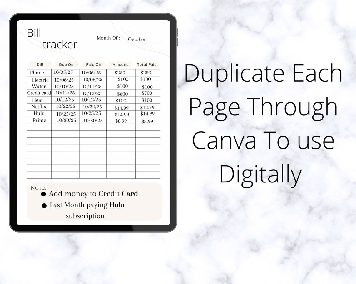 Monthly Bill Tracker | Printable | Editable | Bill Log | Template ...