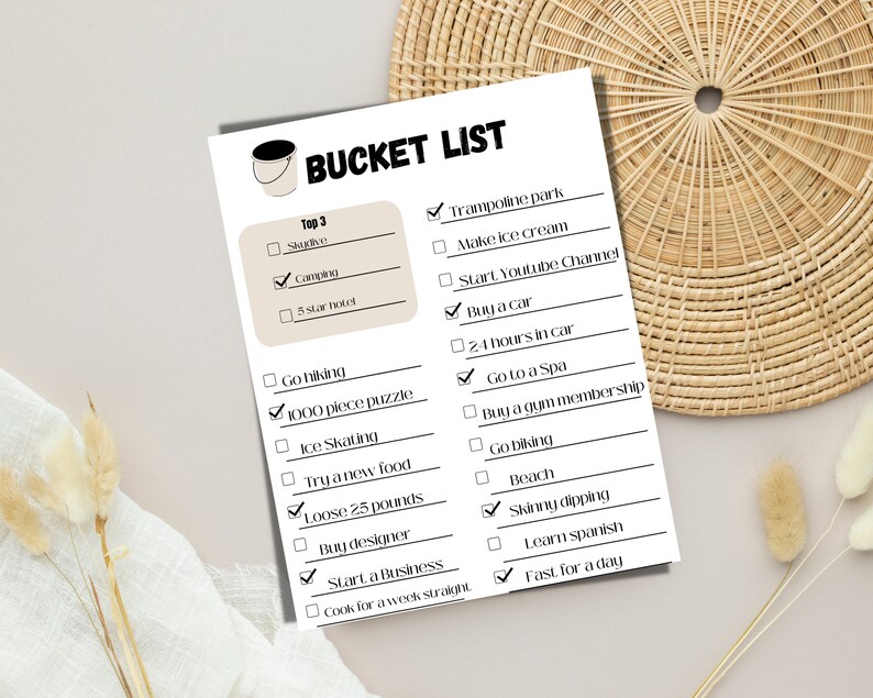Editable Bucket List | Minimalist | Template | Printable | Instant ...