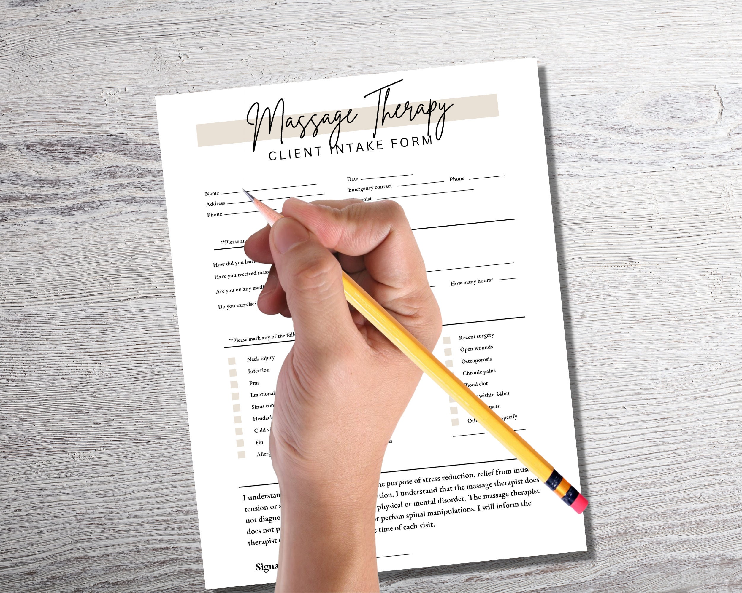 Client Intake Form | Massage Therapist | Editable | Printable | Massage ...