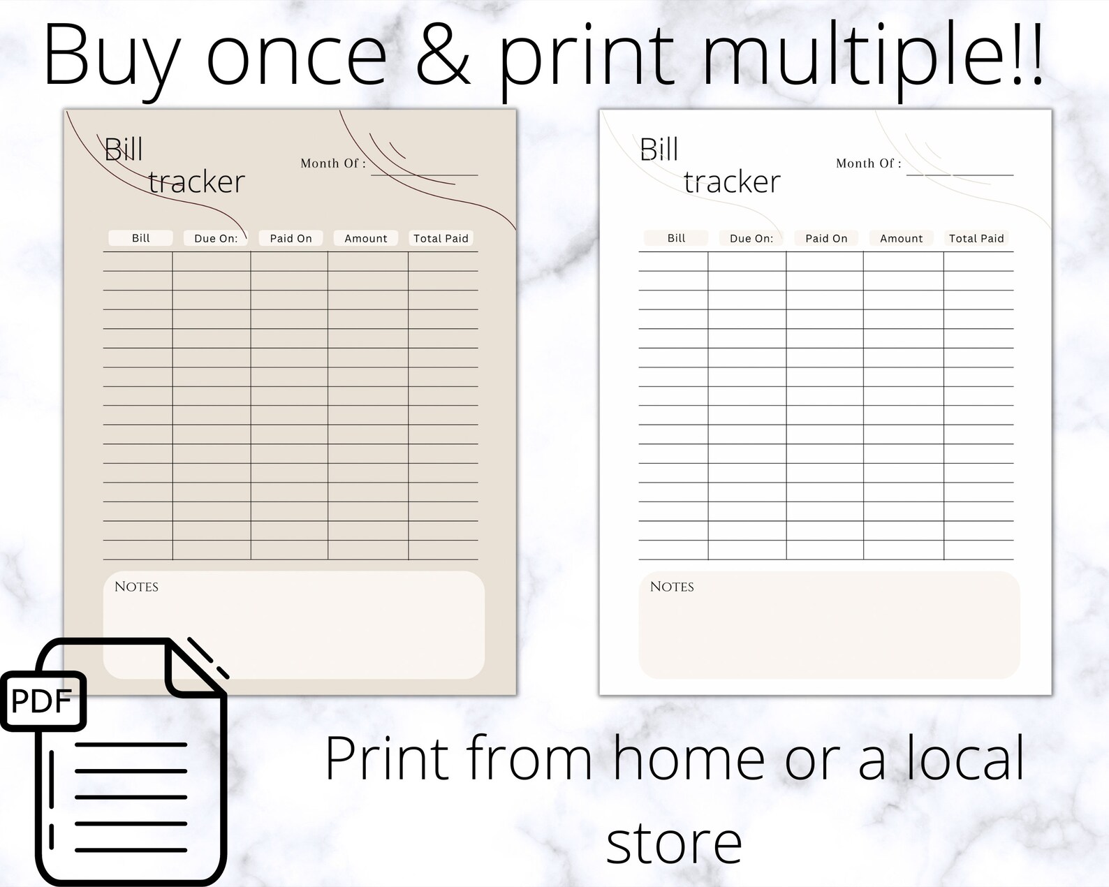 Monthly Bill Tracker | Printable | Editable | Bill Log | Template ...