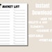Editable Bucket List | Minimalist | Template | Printable | Instant ...