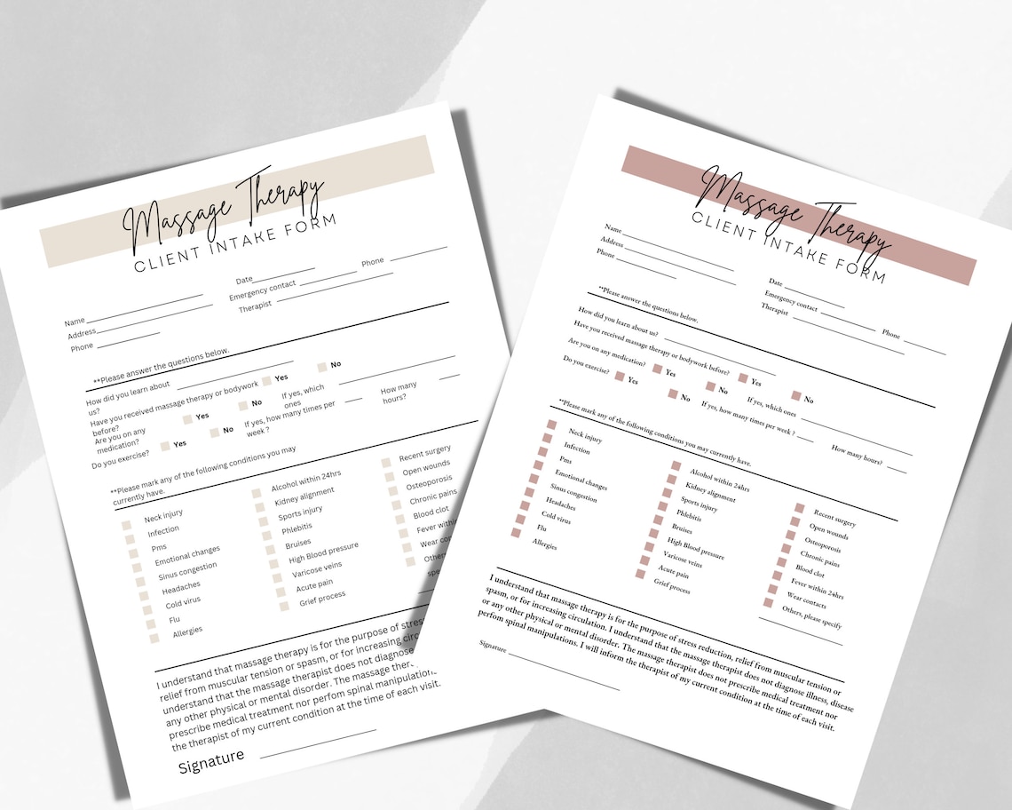 Client Intake Form | Massage Therapist | Editable | Printable | Massage ...