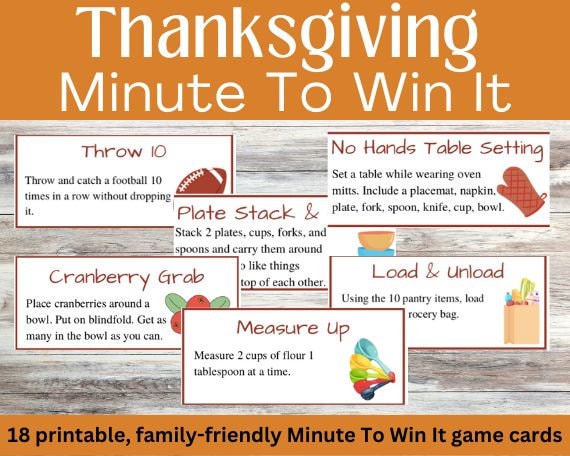 Thanksgiving Minute to Win It, Thanksgiving Game, Thanksgiving Party ...