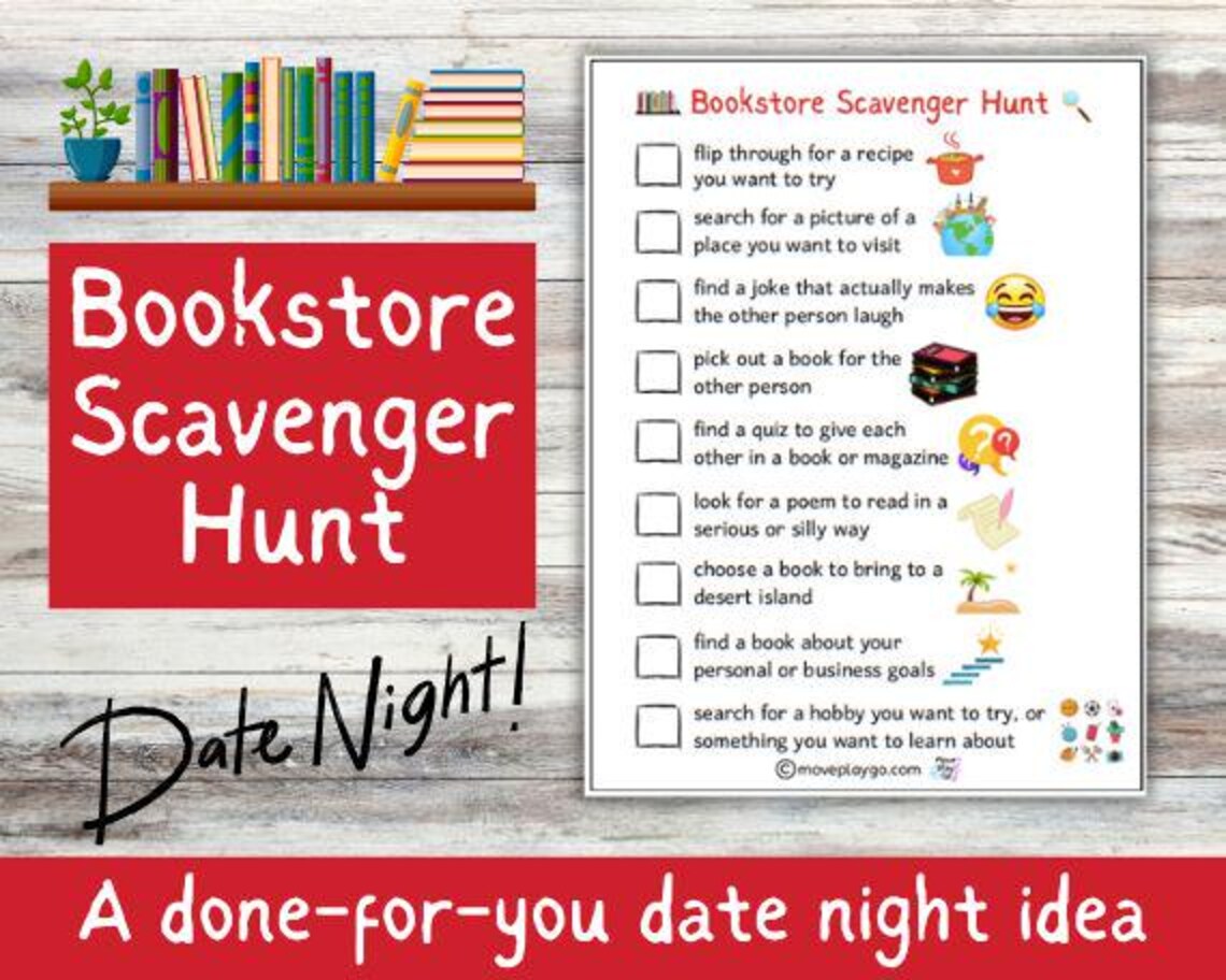 Bookstore Scavenger Hunt Date Night Idea / Adult Scavenger Hunt ...