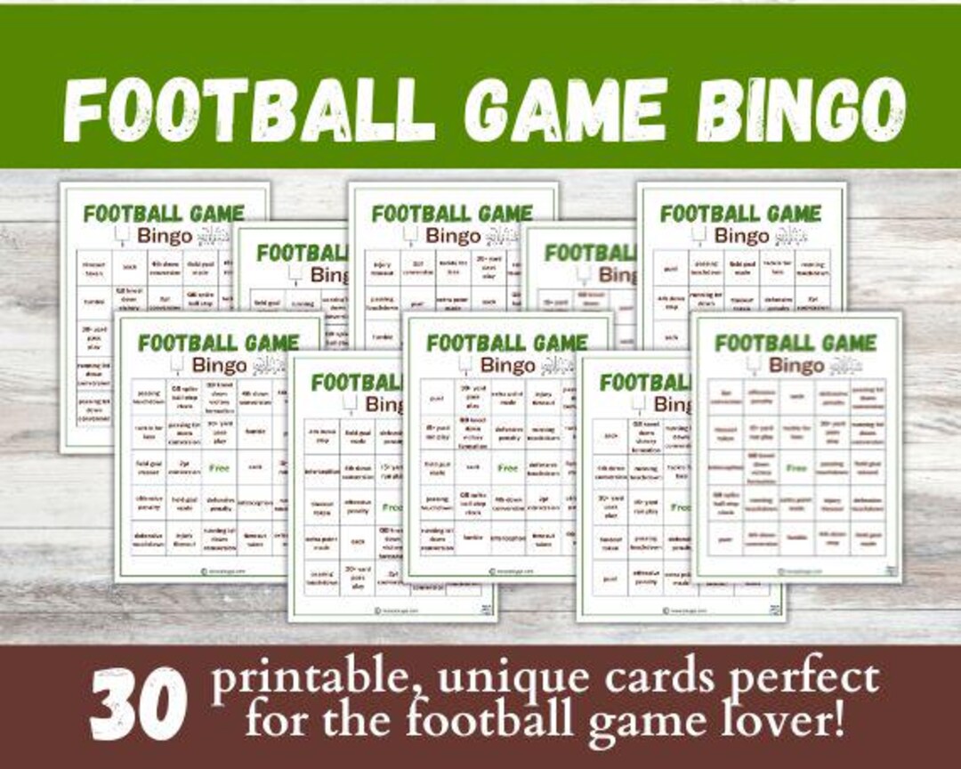 Football Game Bingo / Football Bingo Cards / Super Bowl Games ...