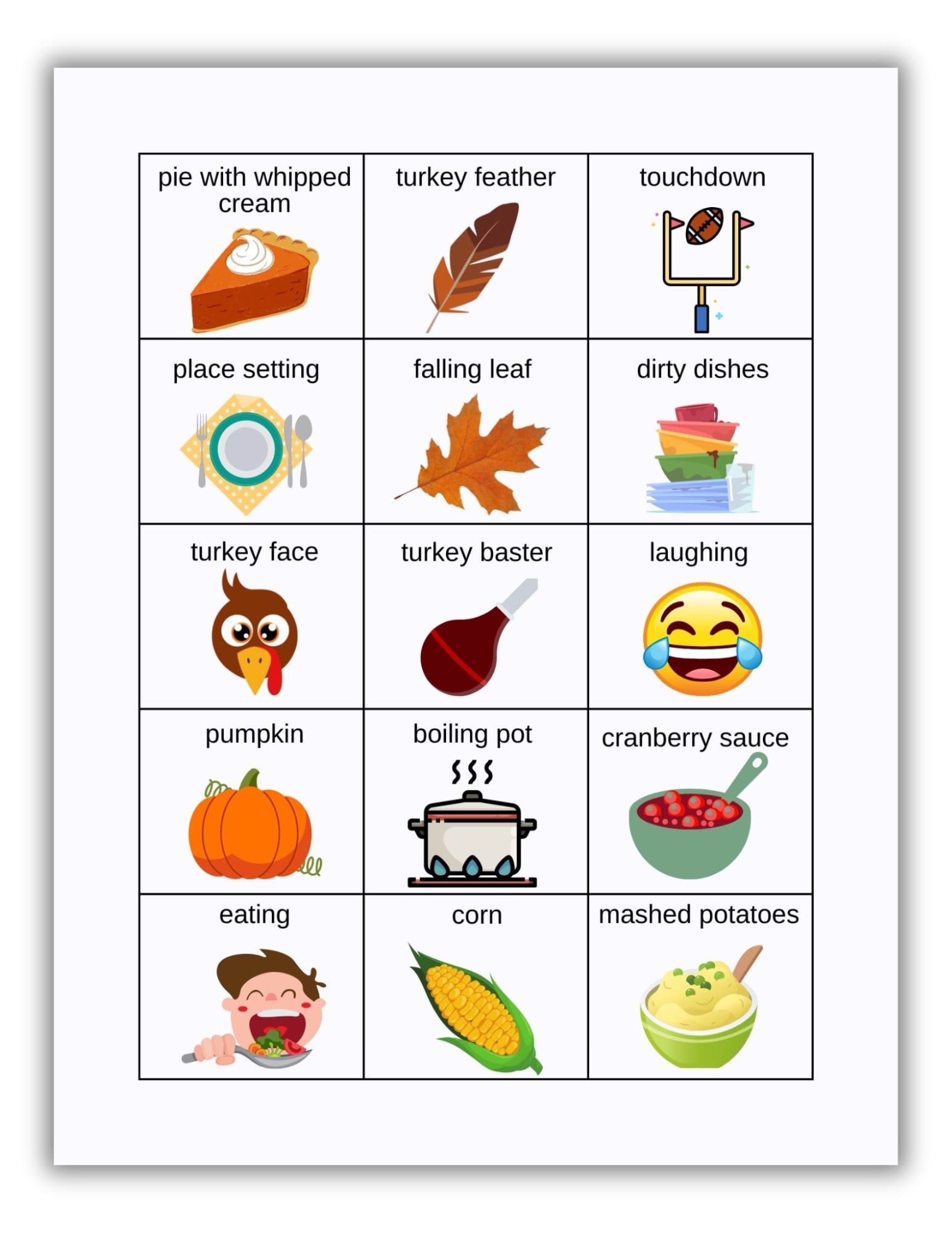 Thanksgiving Pictionary Game, Thanksgiving Table Games, Thanksgiving ...