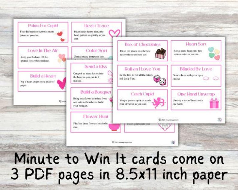 Valentine's Day Minute to Win It Game Cards / Classroom Valentines ...