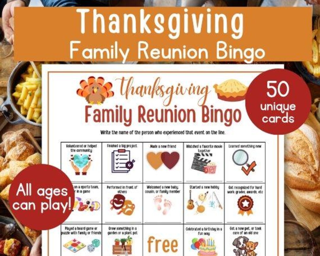 Thanksgiving Family Reunion Bingo | Family Reunion Games | Thanksgiving ...