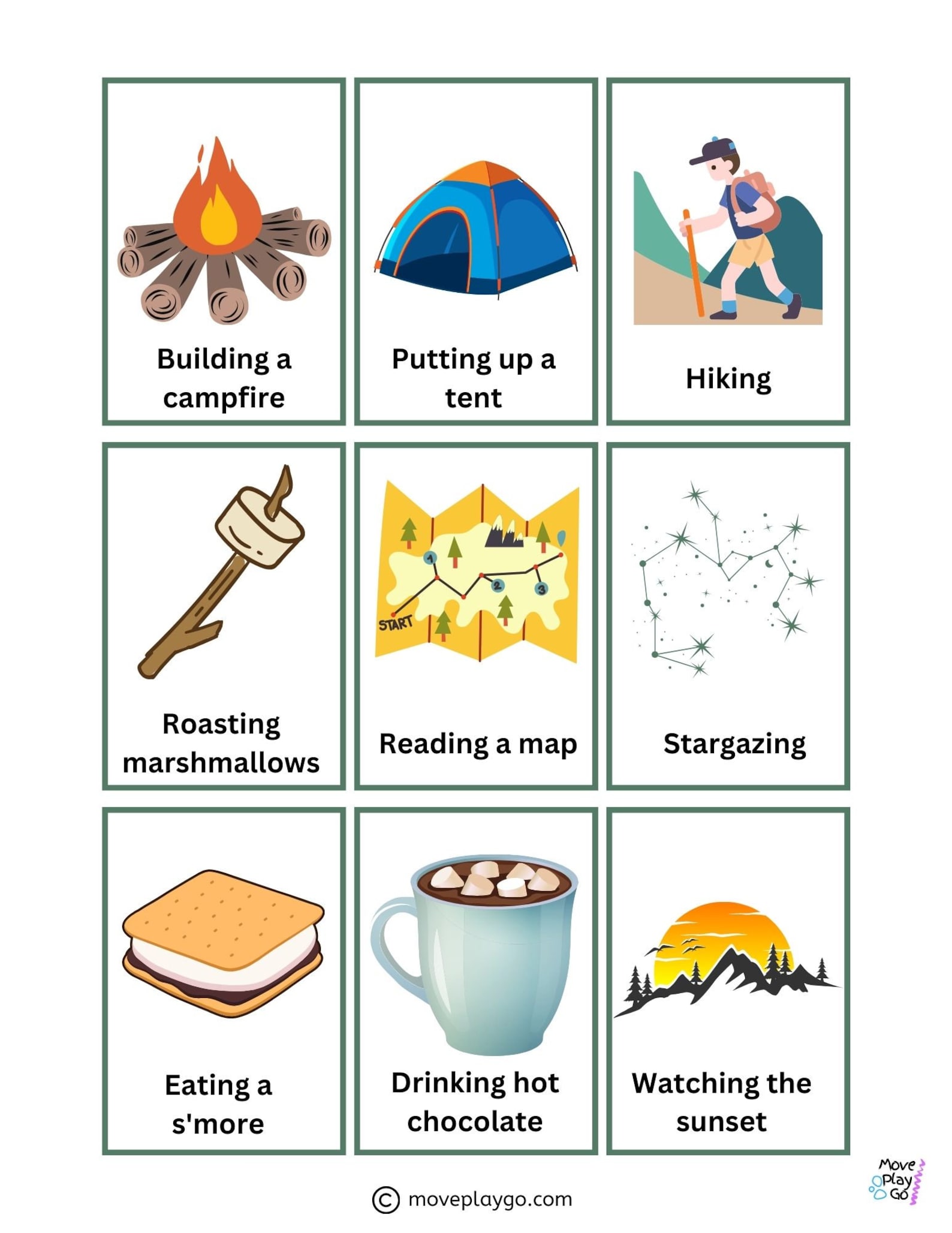 Printable Camping Charades Kids Activities, Camping Game Ideas, Camping ...