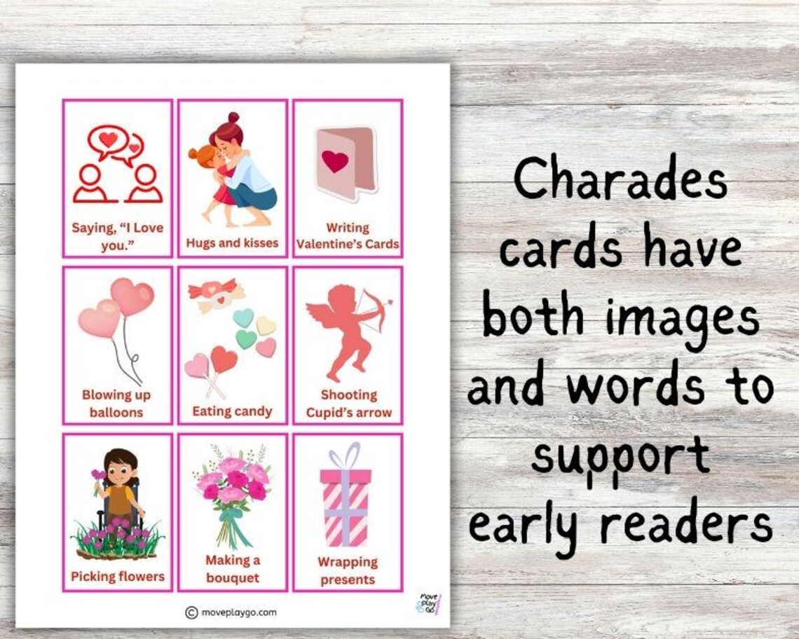Valentine's Day Charades for Kids / Classroom Valentine's / Galentine's ...