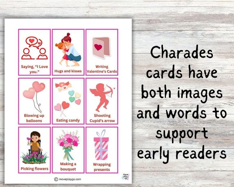 Valentine's Day Charades for Kids / Classroom Valentine's / Galentine's ...