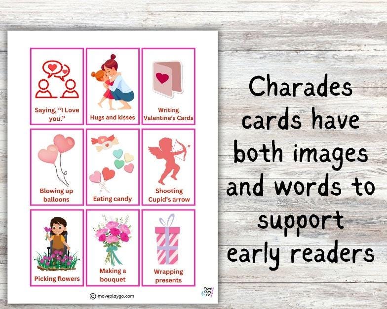 Valentine's Day Charades for Kids / Classroom Valentine's / Galentine's ...