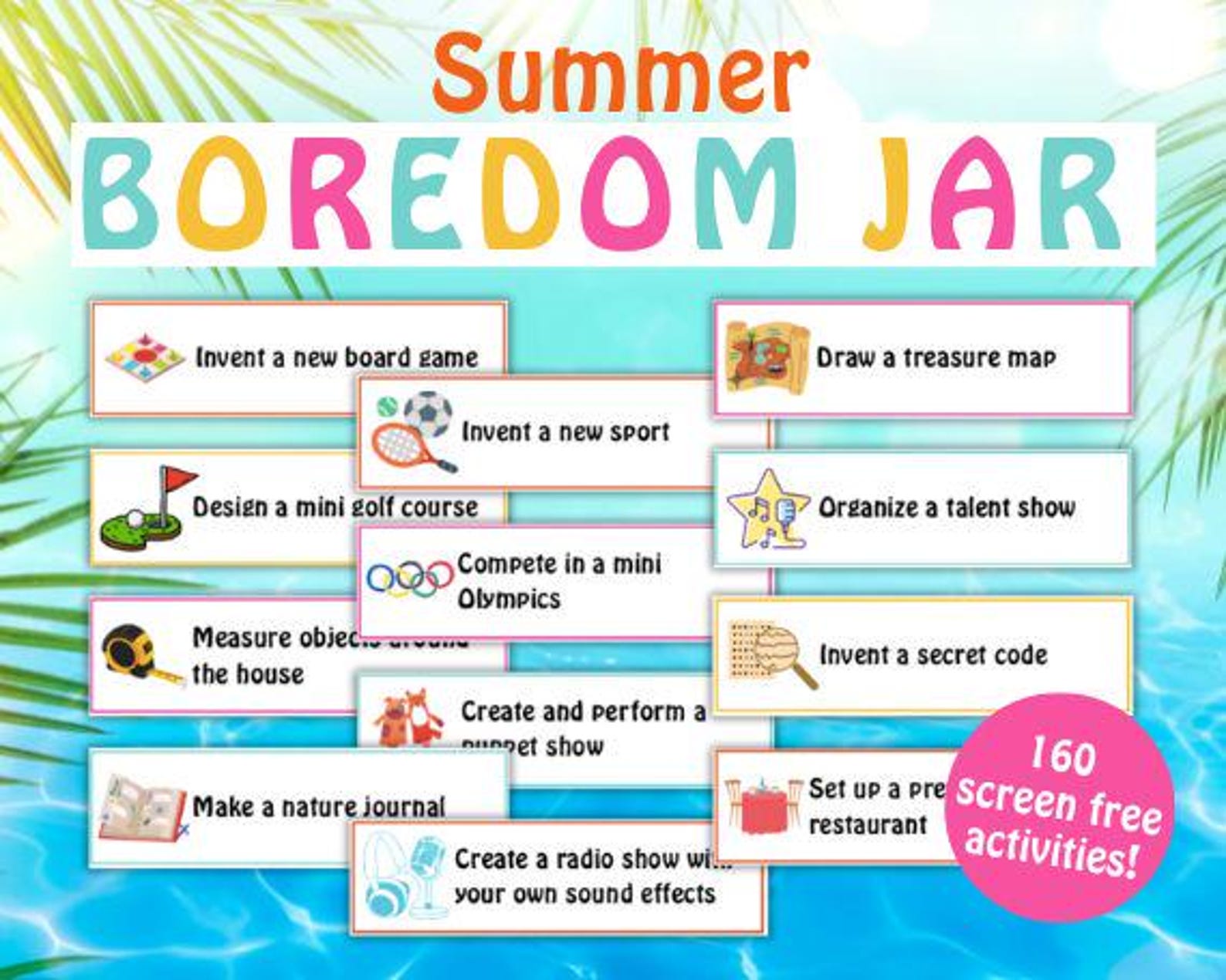 Summer Boredom Jar Printable / Summer Activity Challenge / Summer ...