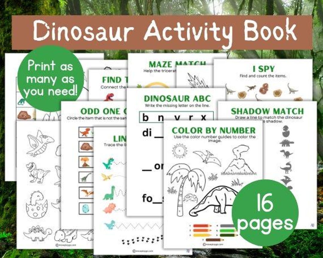 Dinosaur Activity Book | Dinosaur Coloring Pages | Dinosaur Party Games ...
