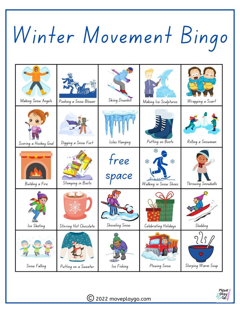 Winter Movement Bingo - Etsy