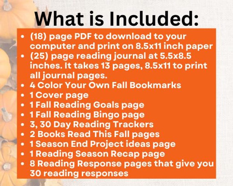 Fall Reading Journal Printable for Kids, Reading Challenge, Fall ...