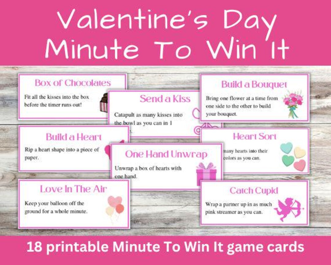 Valentine's Day Minute to Win It Game Cards / Classroom Valentines ...
