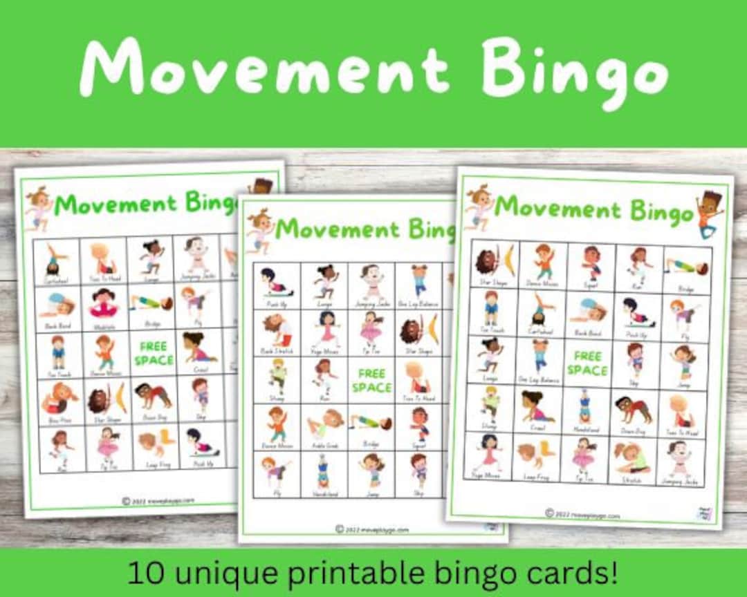 Movement Bingo, Bingo for Kids, Printable Bingo Cards, Bingo Game for ...