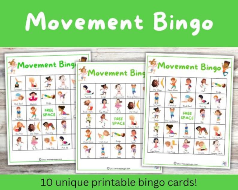 Movement Bingo, Bingo for Kids, Printable Bingo Cards, Bingo Game for ...
