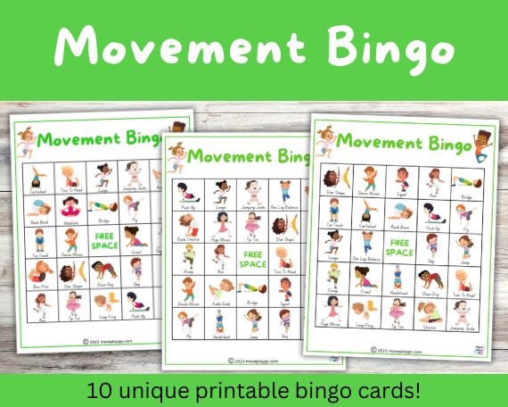 Movement Bingo, Bingo for Kids, Printable Bingo Cards, Bingo Game for ...