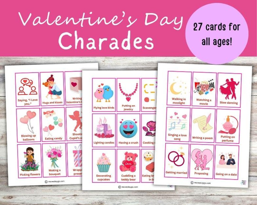 Valentine's Day Charades for Kids / Classroom Valentine's / Galentine's ...