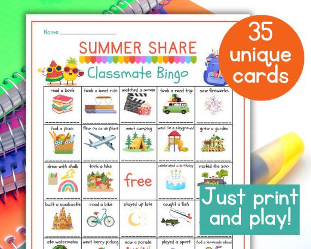 Summer Share Classmate Bingo | Back to School Bingo | Mix and Mingle ...