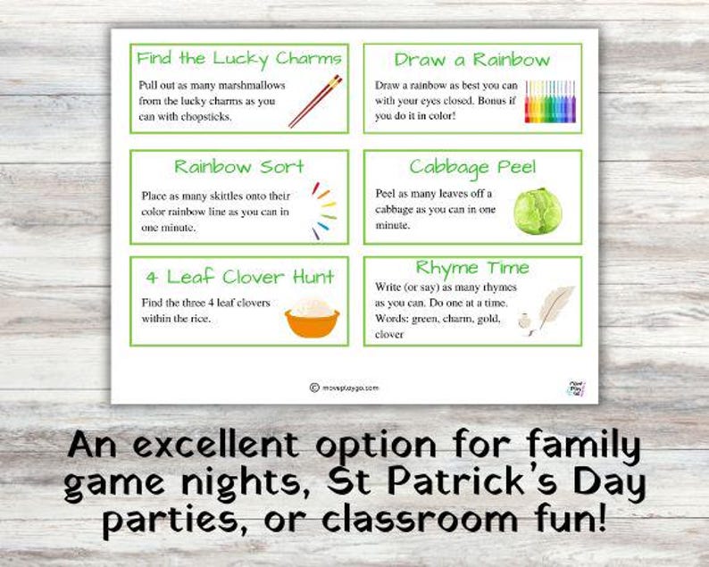 St. Patrick's Day Minute to Win It Cards / St. Patrick's Day Games ...
