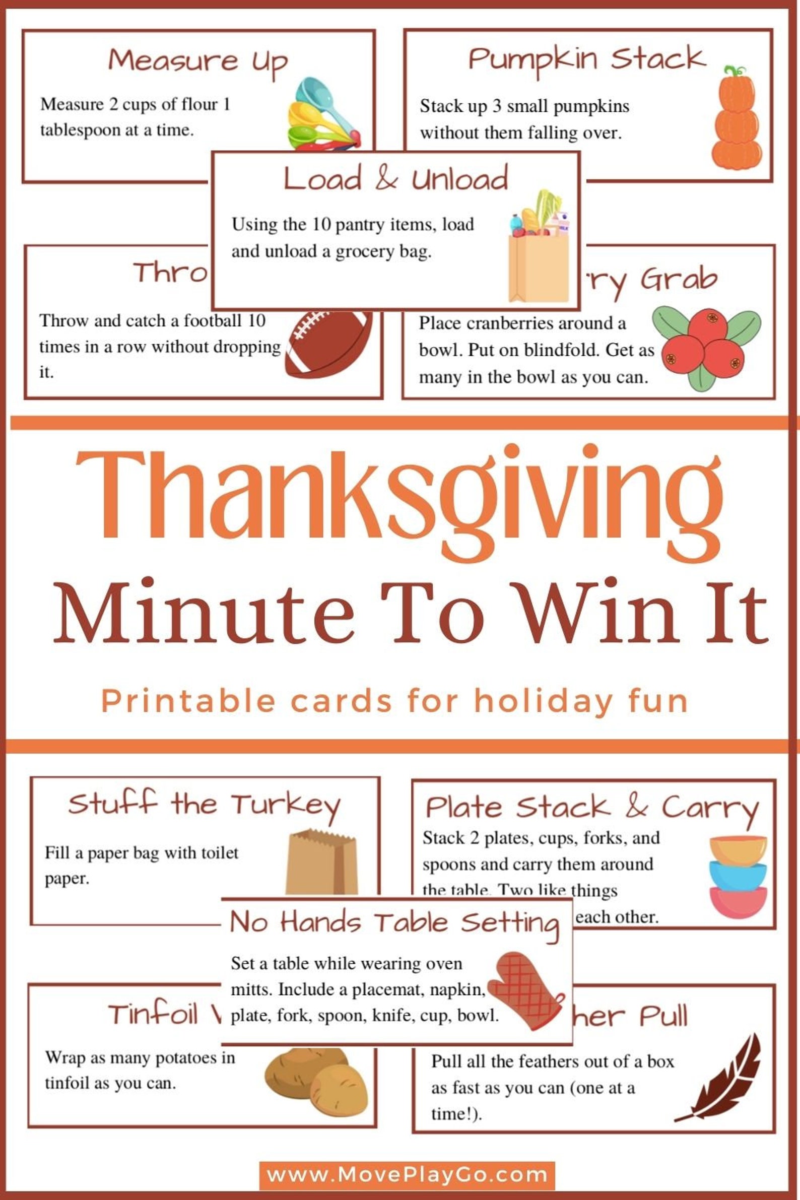 Thanksgiving Minute to Win It, Thanksgiving Game, Thanksgiving Party ...