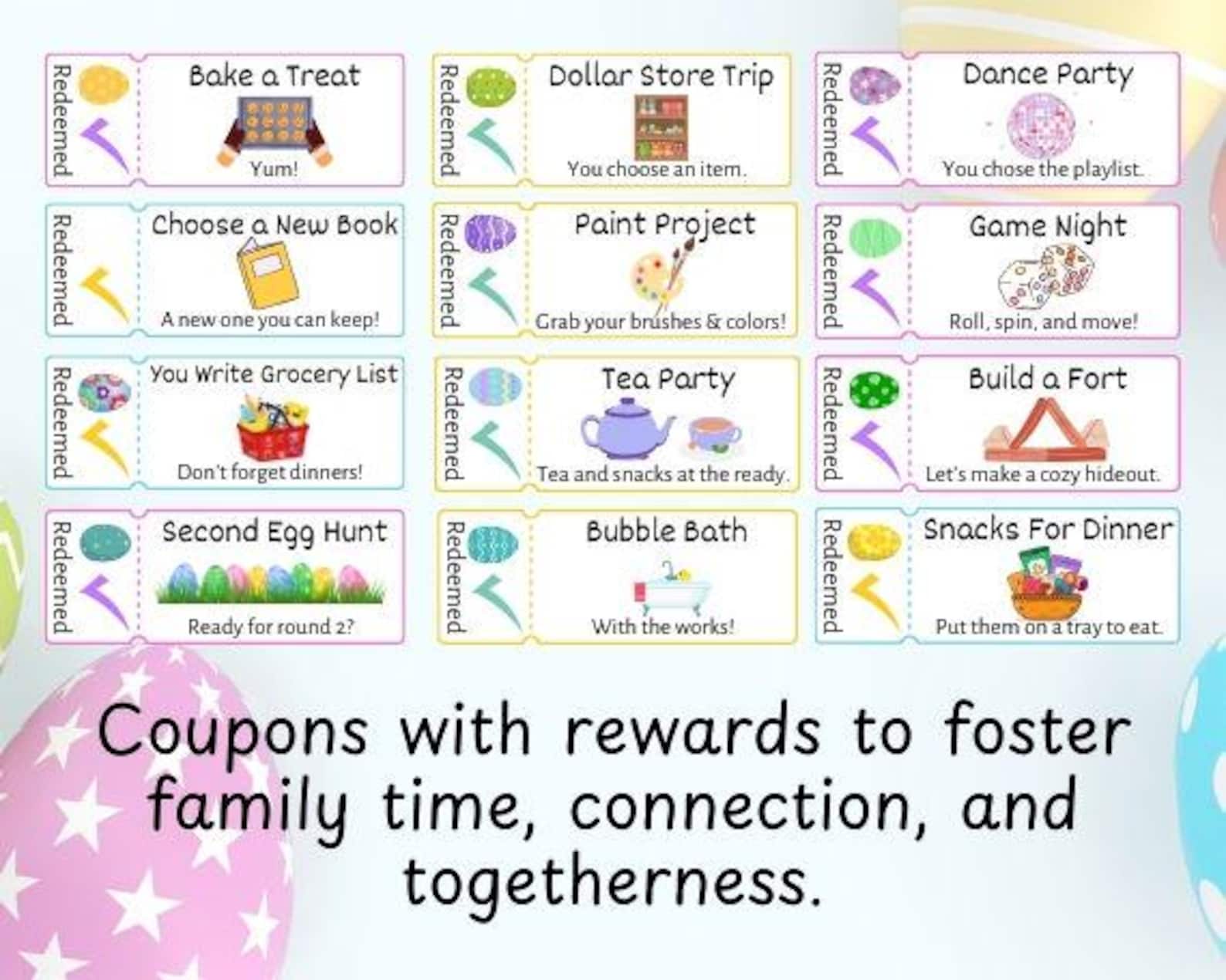 Easter Coupons / Easter Egg Coupon / Easter Egg Tokens / Family Games ...