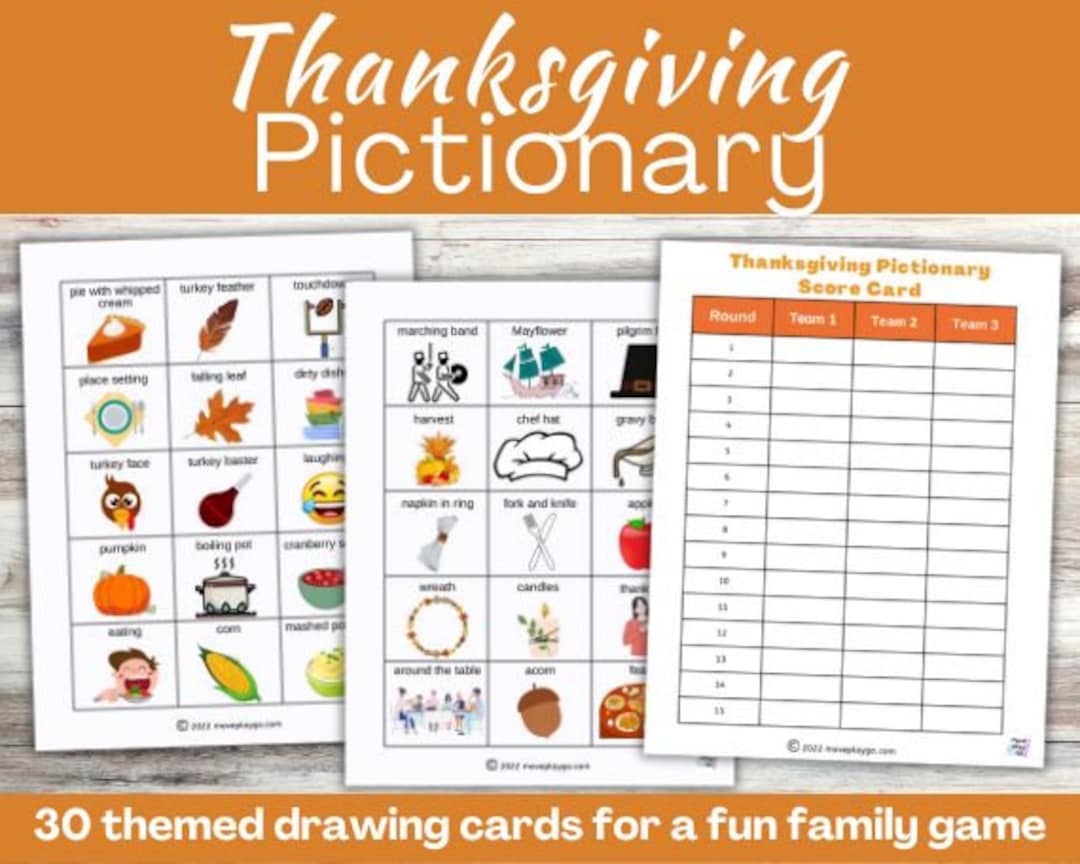 Thanksgiving Pictionary Game, Thanksgiving Table Games, Thanksgiving ...