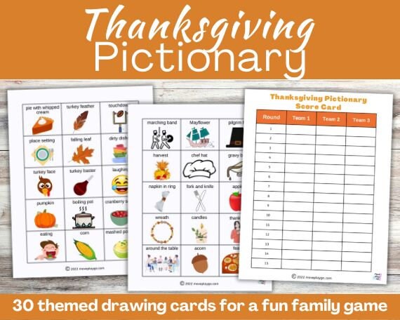 Thanksgiving Pictionary Game, Thanksgiving Table Games, Thanksgiving ...