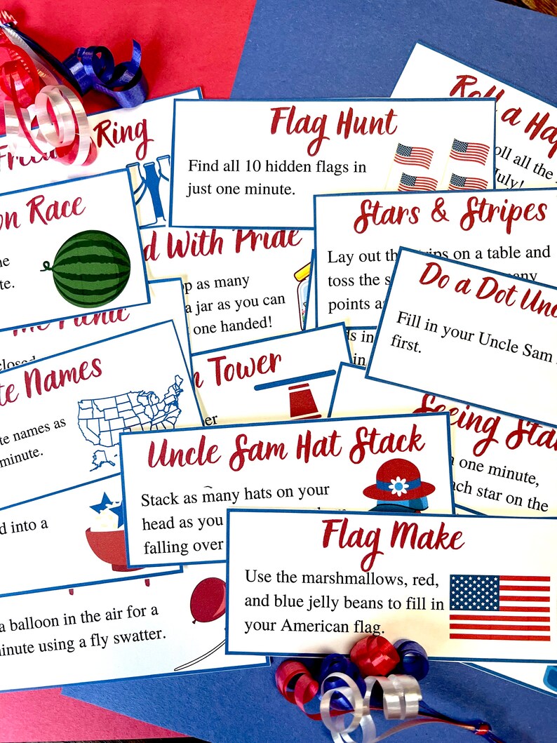 4th of July Minute to Win It Cards, Family Game Night, 4th of July ...
