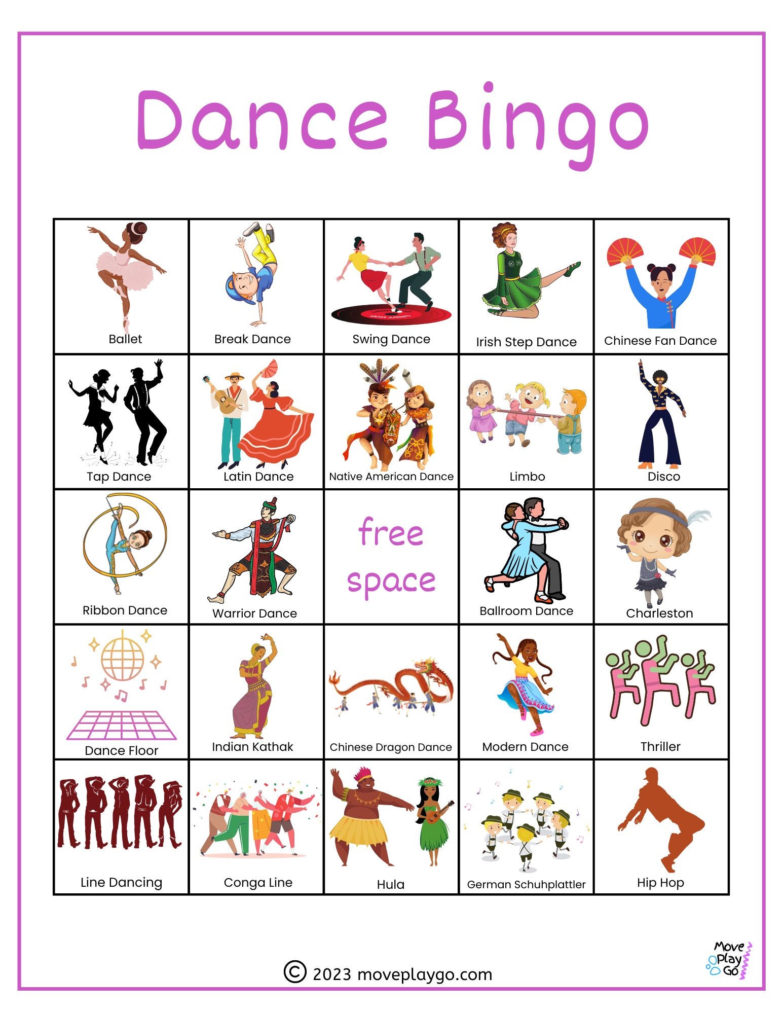 Dance Bingo, Dance Bingo Game, Dancing Bingo, Bingo Game for Dancers ...