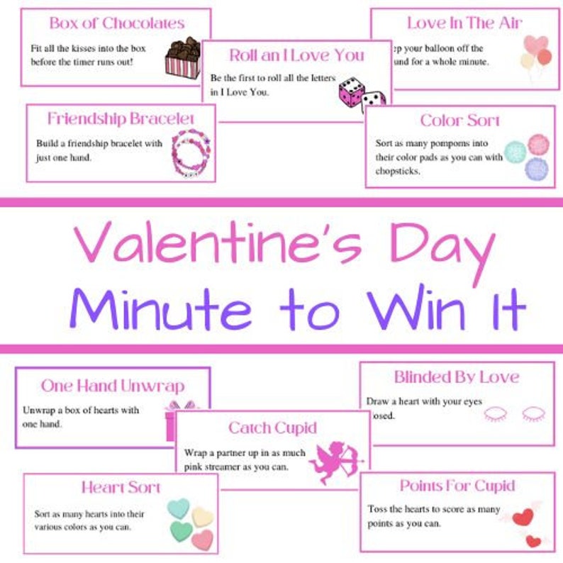Valentine's Day Minute to Win It Game Cards - Etsy