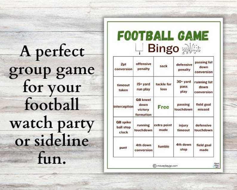 Football Game Bingo / Football Bingo Cards / Super Bowl Games ...