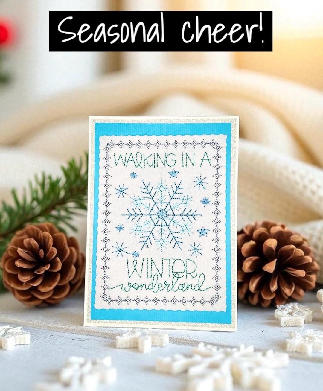 Embroidered Winter Wonderland Card, Handmade Snowflake Greeting Holiday ...