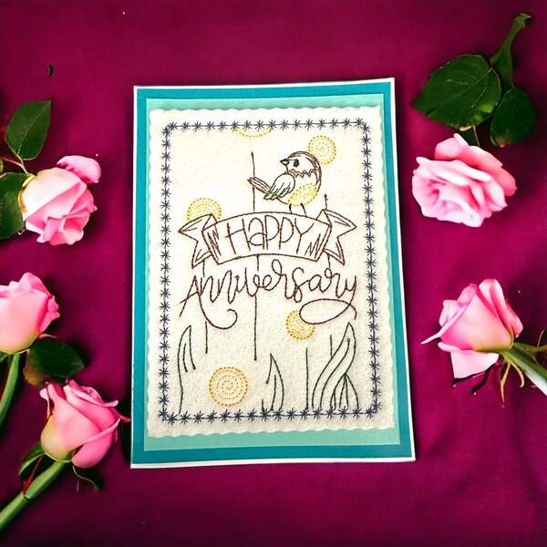 Embroidered Happy Anniversary Card - Etsy