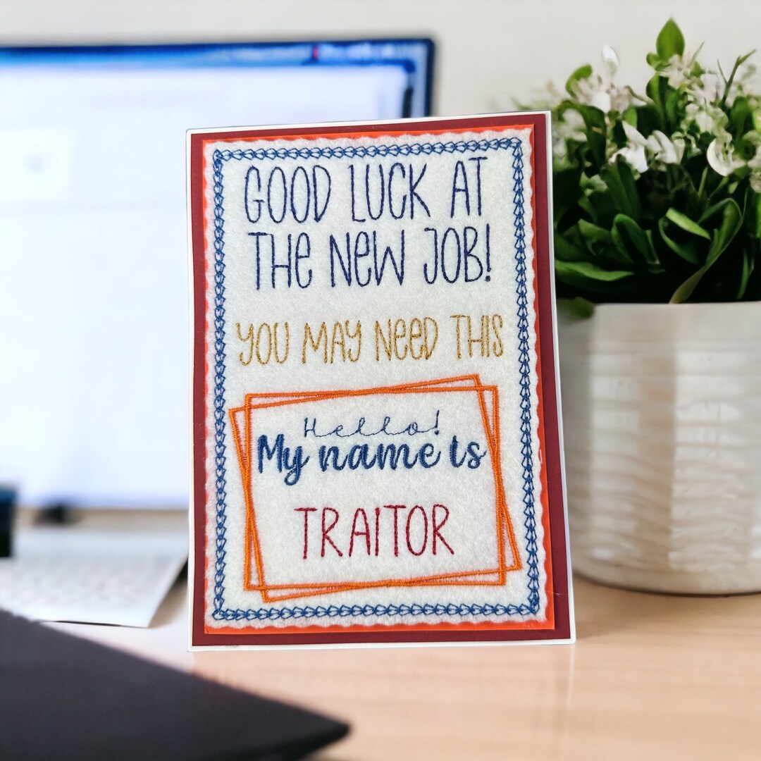 Embroidered Good Luck Greeting Card, Personalized New Job Wish ...