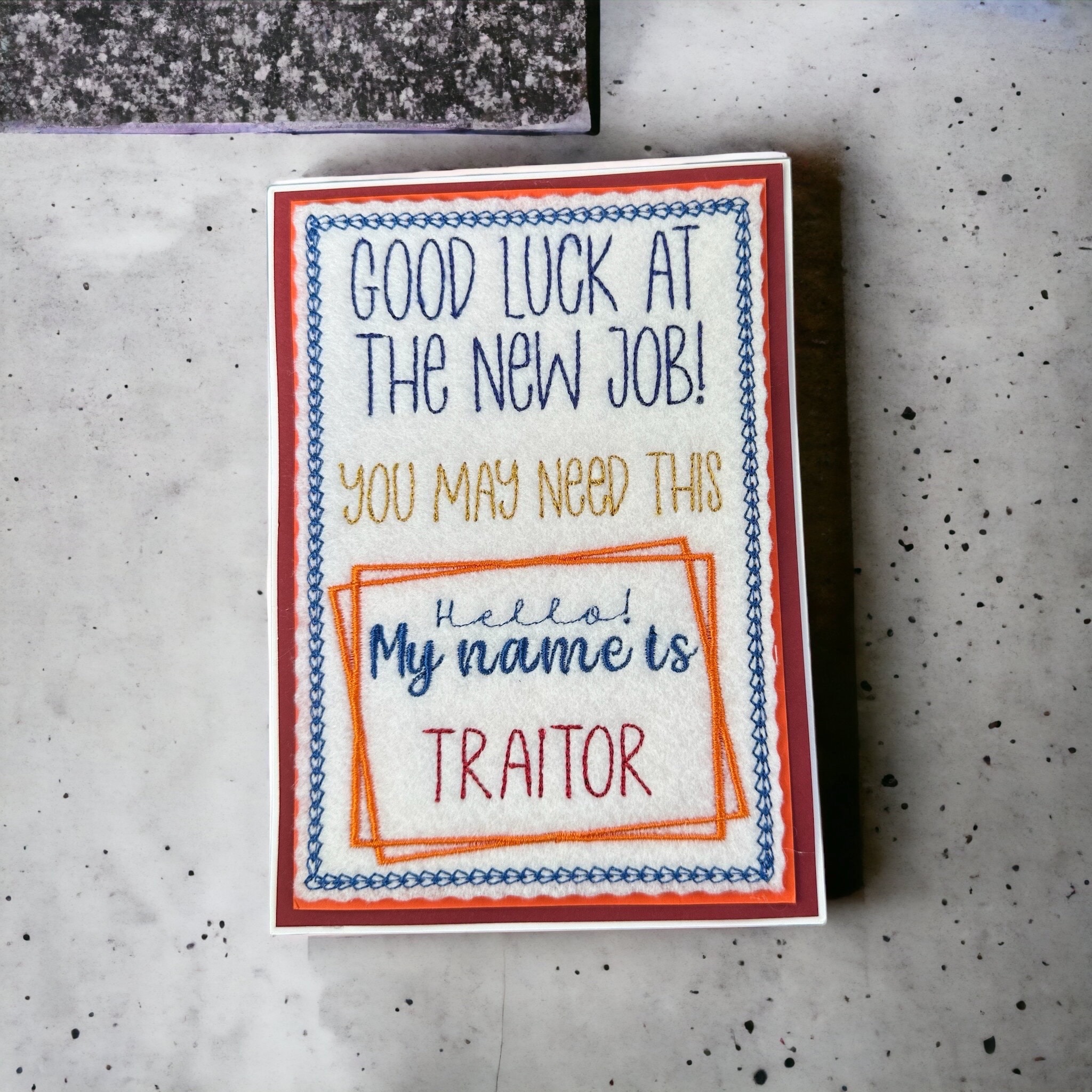 Embroidered Good Luck Greeting Card, Personalized New Job Wish ...