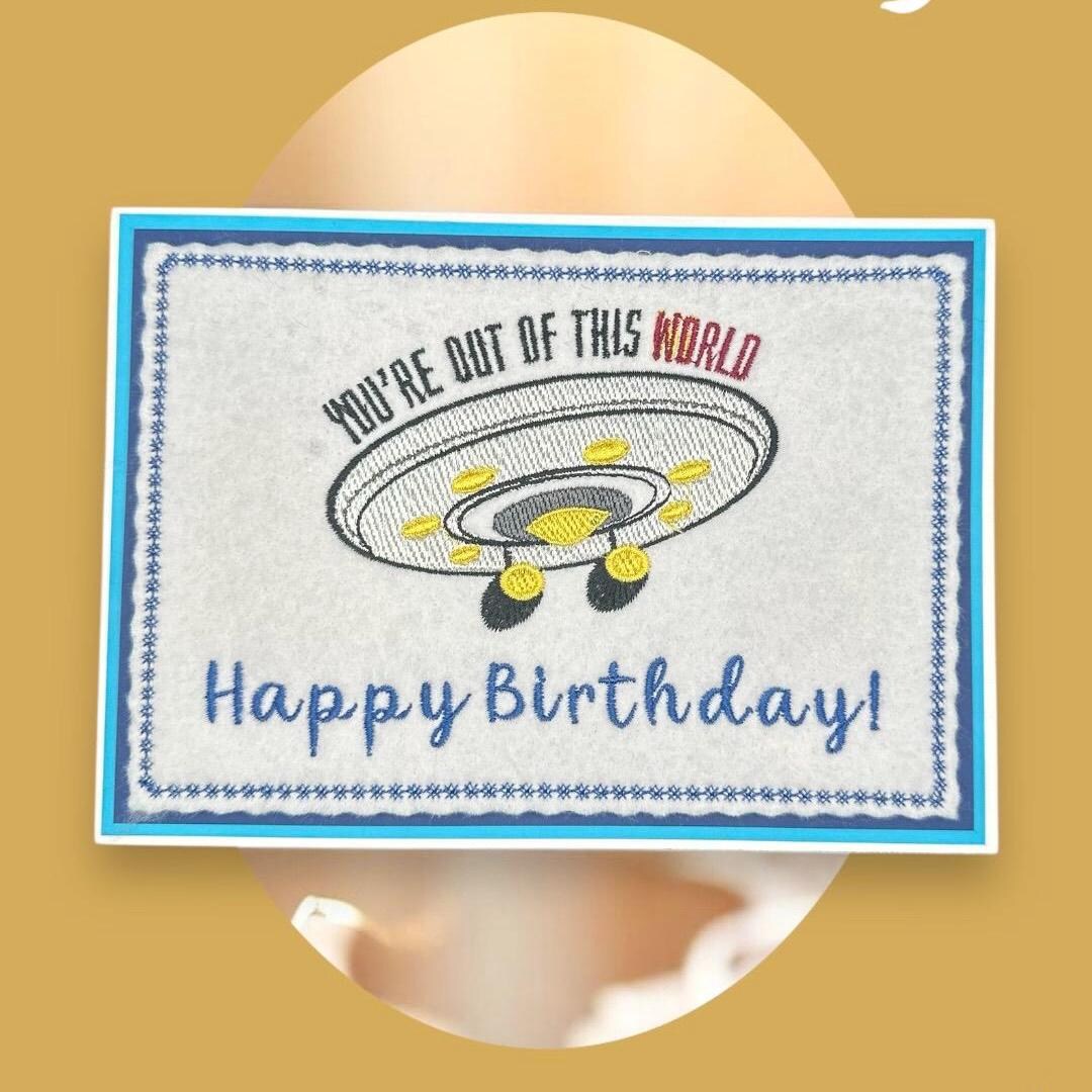 Embroidered UFO Birthday Card: Sci-fi Alien Galaxy Greeting - Etsy