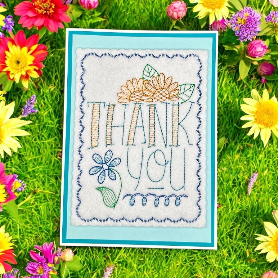 Embroidered Thank You Greeting Card, Handmade Floral Friend Notecard ...