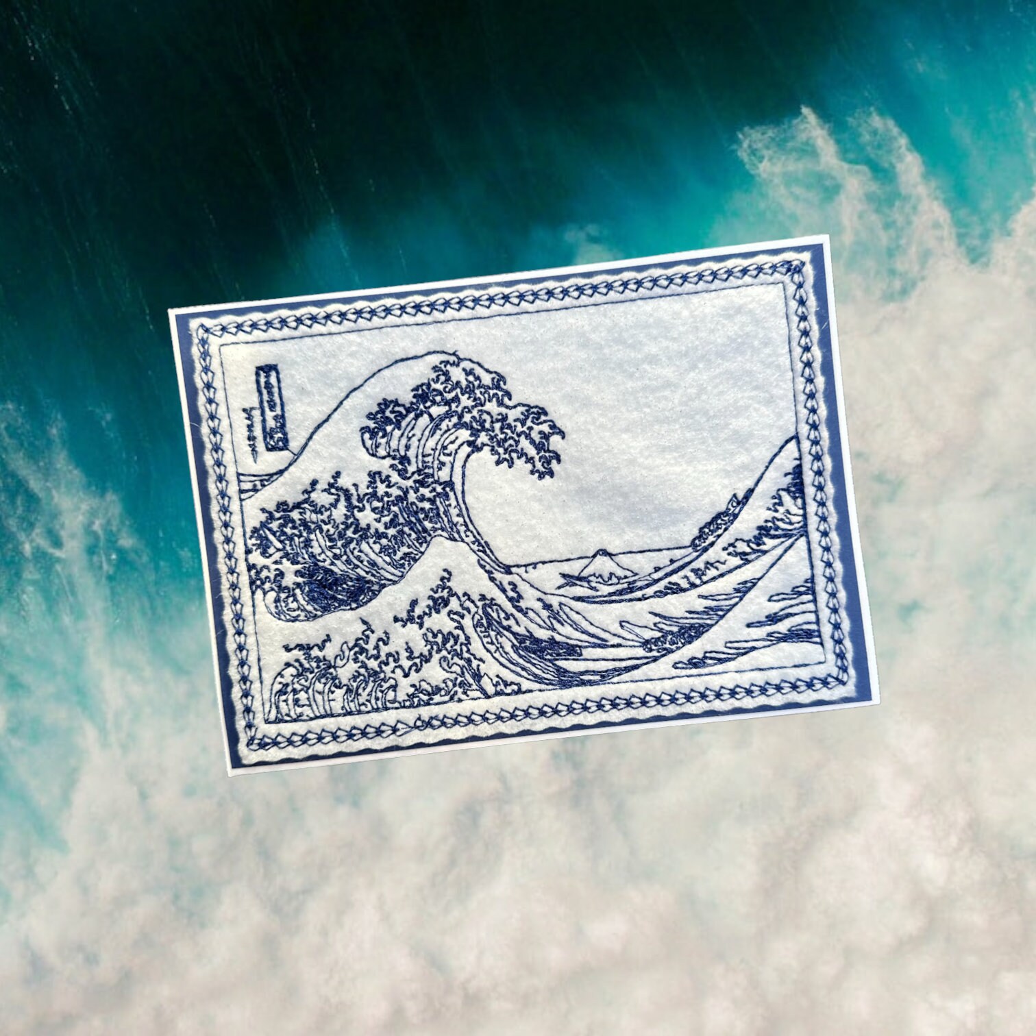 Great Wave Kanagawa Art, Hokusai Redwork Greeting Card, Handcrafted ...