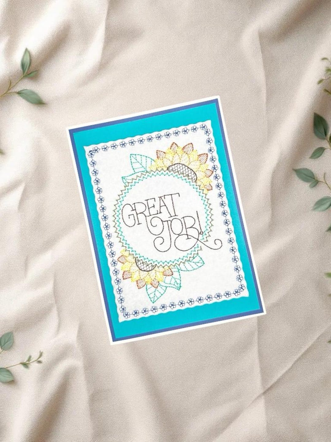 Handmade Embroidered Sunflower Card, Job! - Etsy